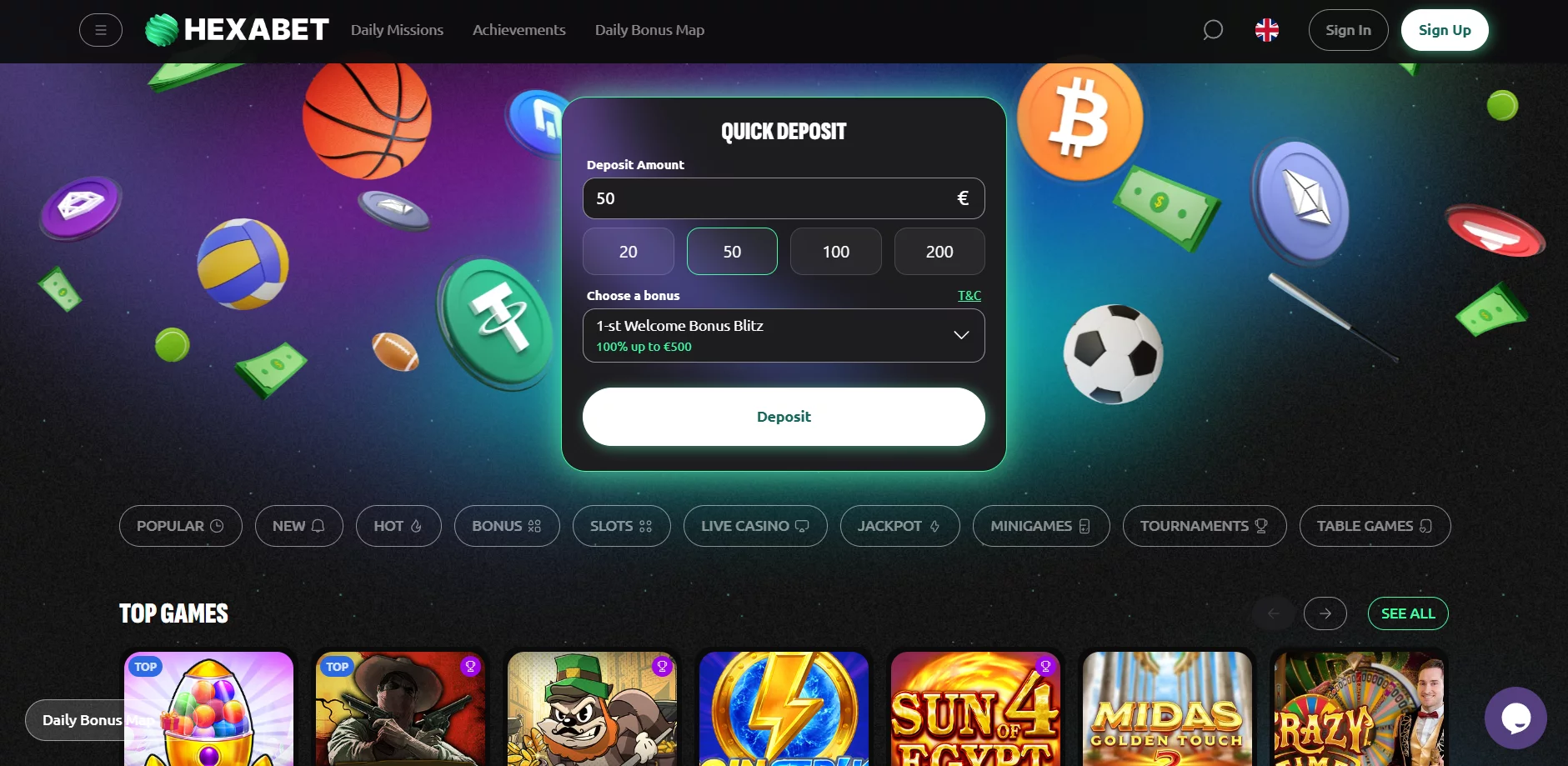 Hexabet Casino Weekend Reload Bonus 55%/€500 + 60 FS